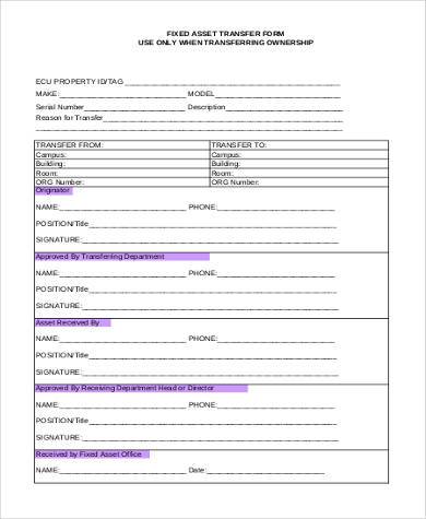 FREE 7+ Sample Assets Transfer Forms in MS Excel | PDF