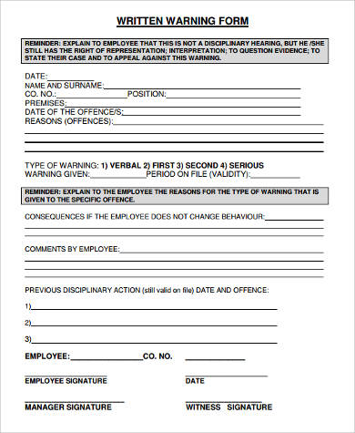 FREE 14+ Written Warning Form Samples, PDF, MS Word, Google Docs
