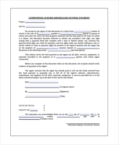 FREE 9+ Sample Conditional Release Forms in PDF | MS Word