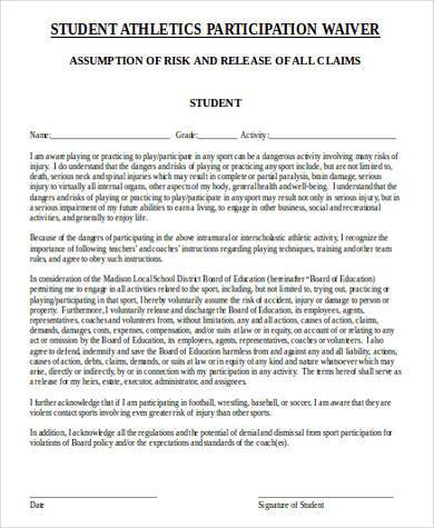 FREE 9+ Sample Athlete Waiver Forms in PDF | MS Word