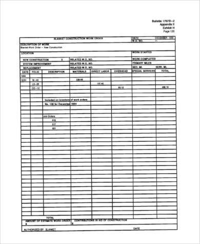 FREE 11+ Construction Work Order Form Samples, PDF, MS Word, Google Docs