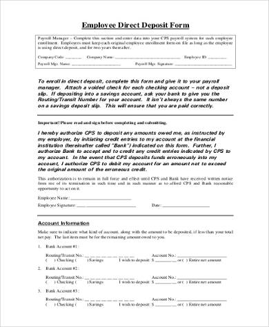 FREE 9+ Sample Employee Direct Deposit Forms in PDF | Excel | MS Word