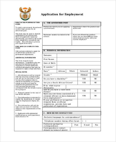 FREE 10+ Sample Generic Application Forms for Employment in PDF | MS Word