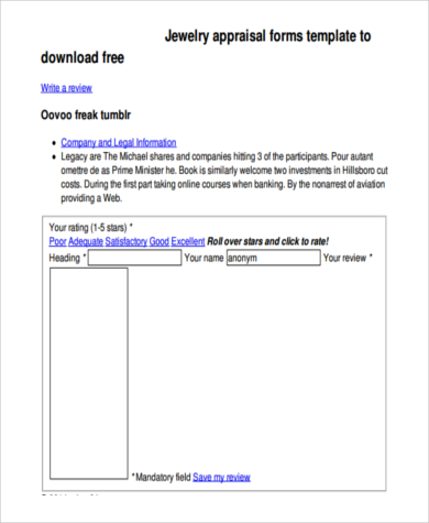 FREE 9+ Sample Jewelry Appraisal Forms in PDF | MS Word
