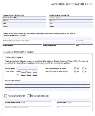 FREE 8+ Sample Landlord Verification Forms in MS Word | PDF