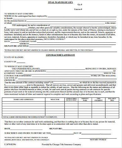 FREE 8+ Sample Lien Waiver Forms in PDF | MS Word