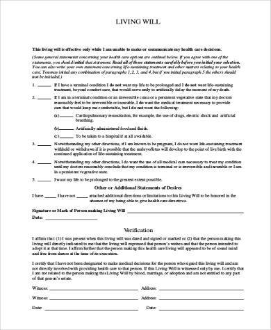 FREE 9+ Sample Living Will Forms in PDF | MS Word