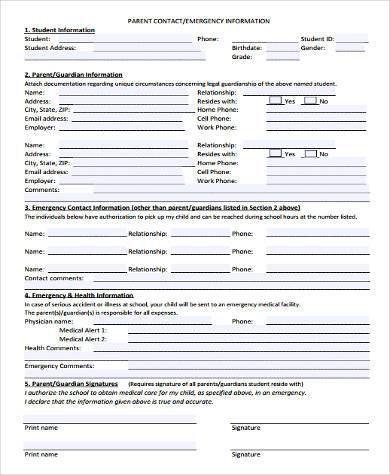 FREE 8+ Sample Parent Contact Forms in PDF | MS Word