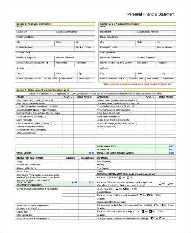 FREE 9+ Personal Financial Statement Form Samples in PDF | MS Word | Excel