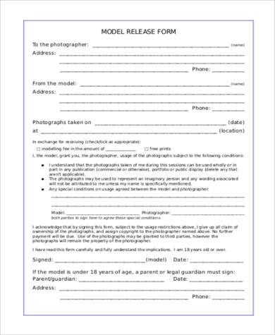 FREE 8+ Sample Photography Model Release Forms in PDF | MS Word