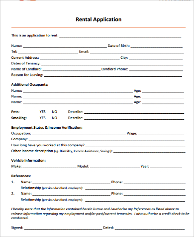 FREE 9+ Sample Renters Application Forms in PDF | Excel | MS Word