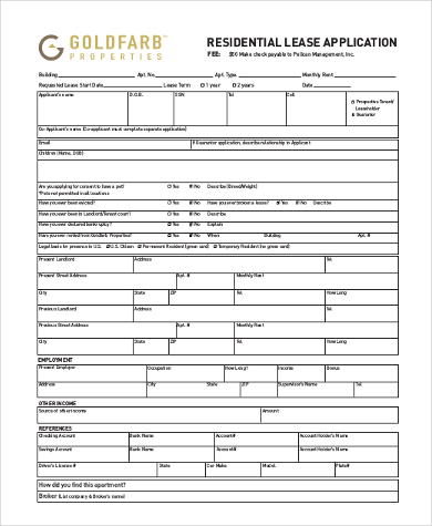 FREE 9+ Sample Residential Lease Applications in PDF | MS Word