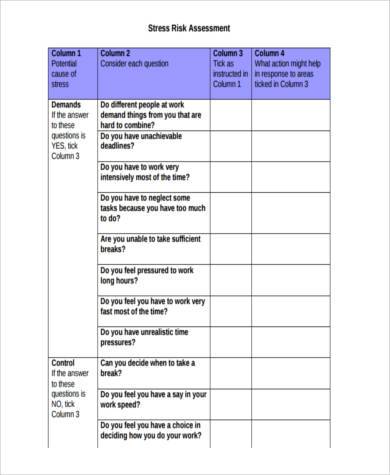 FREE 8+ Sample Stress Risk Assessment Forms in PDF | MS Word