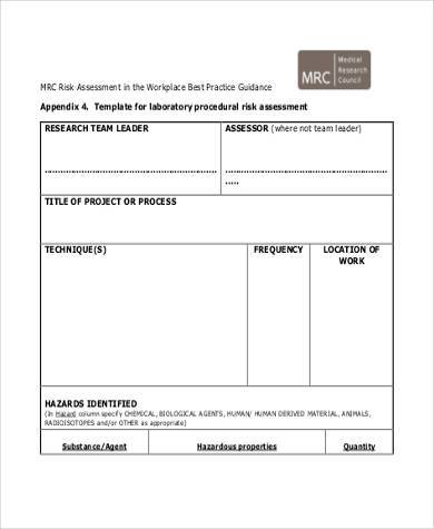 FREE 8+ Sample Workplace Risk Assessment Forms in PDF | MS Word