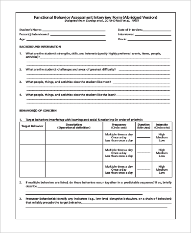 FREE 8+ Sample Functional Behavior Assessment Forms in MS Word | PDF