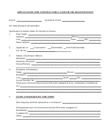 FREE 14+ Contractor Application Form Samples, PDF, MS Word, Google Docs ...