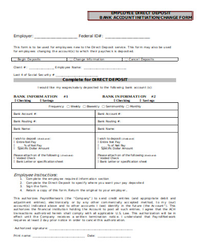FREE 9+ Sample Employee Direct Deposit Forms in PDF | Excel | MS Word
