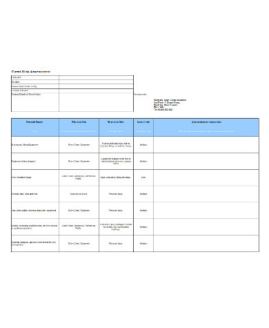 FREE 8+ Sample Event Risk Assessment Forms in PDF | MS Word | Excel