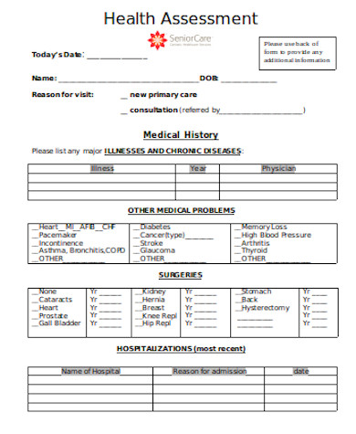 FREE 11+ Sample Health Assessment Forms in PDF | MS Word