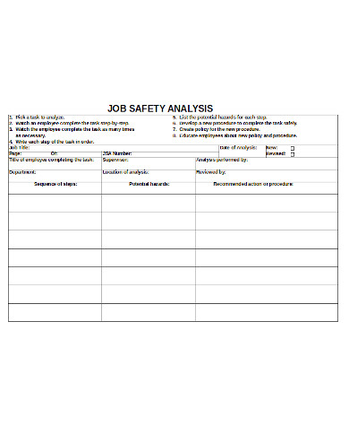 FREE 14+ Job Safety Analysis Form Samples, PDF, MS Word, Google Docs, Excel