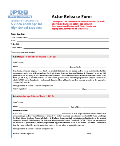 FREE 9+ Sample Actor Release Forms in PDF | MS Word