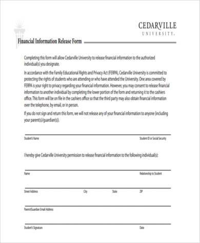 FREE 8+ Sample Financial Information Release Forms in PDF | MS Word