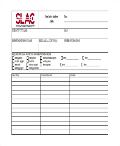 FREE 14+ Job Safety Analysis Form Samples, PDF, MS Word, Google Docs, Excel