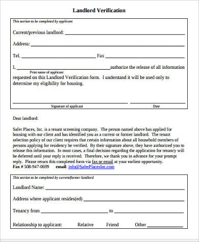 FREE 8+ Sample Landlord Verification Forms in MS Word | PDF