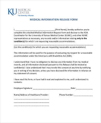 FREE 8+ Sample Medical Information Release Forms in MS Word | PDF | Excel