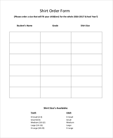 FREE 11+ Sample Shirt Order Forms in PDF | Excel | MS Word