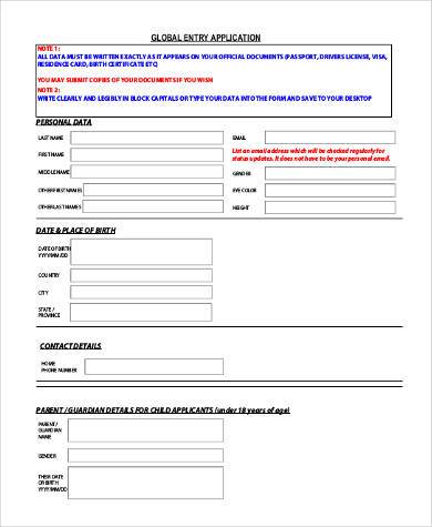 FREE 7+ Sample Global Entry Application Forms in PDF | MS Word