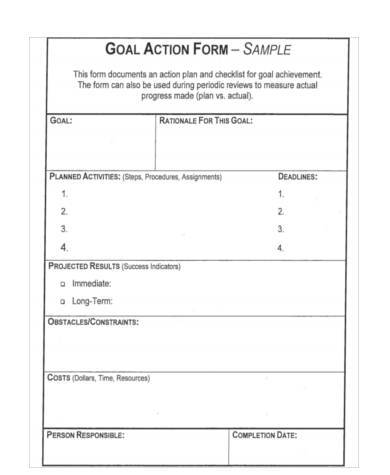 FREE 7+ Sample Goal Action Forms in MS Word | PDF