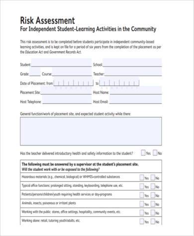 FREE 8+ Sample Student Risk Assessment Forms in PDF | MS Word