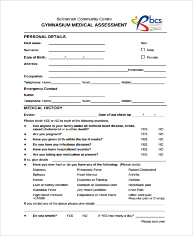 FREE 14+ Fitness Assessment Form Samples, PDF, MS Word, Google Docs