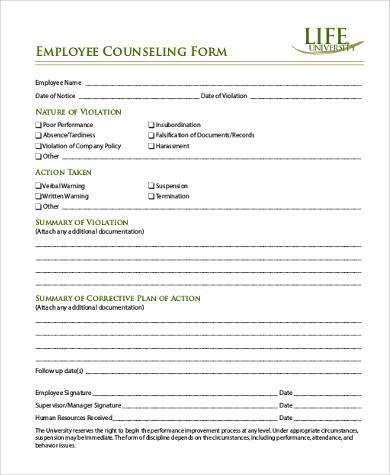 FREE 10+ Sample Employee Counseling Forms in PDF | MS Word