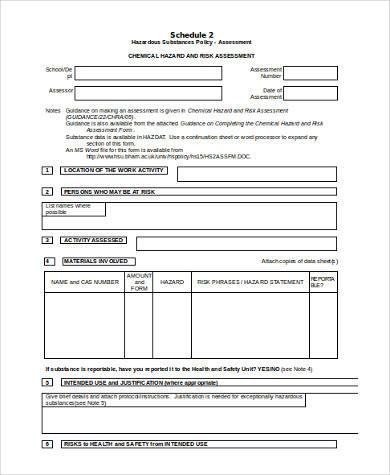 FREE 7+ Sample Hazard Assessment Forms in PDF | MS Word