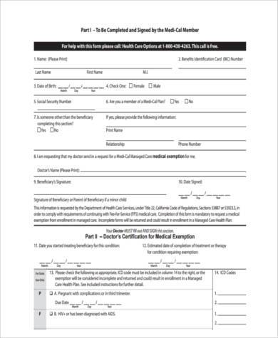 FREE 9+ Sample Health Care Exemption Forms in PDF | MS Word