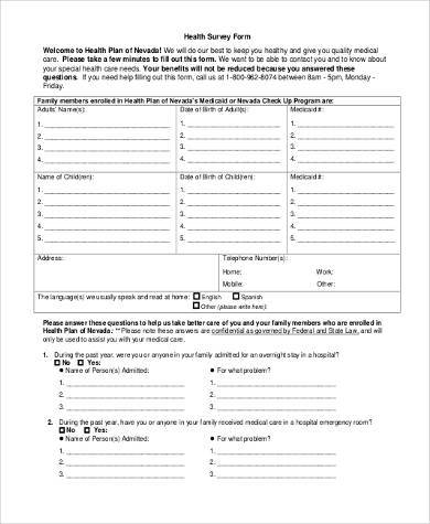 FREE 9+ Sample Health Survey Forms in MS Word | PDF | Excel