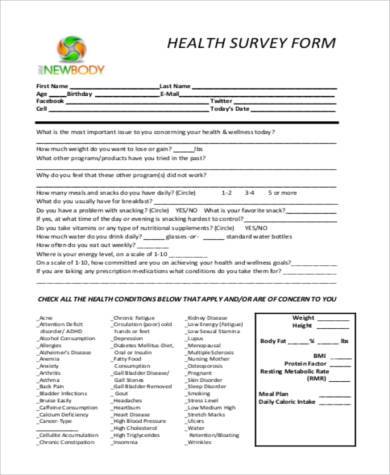 FREE 9+ Sample Health Survey Forms in MS Word | PDF | Excel