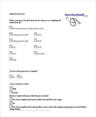 FREE 9+ Sample Health Survey Forms in MS Word | PDF | Excel