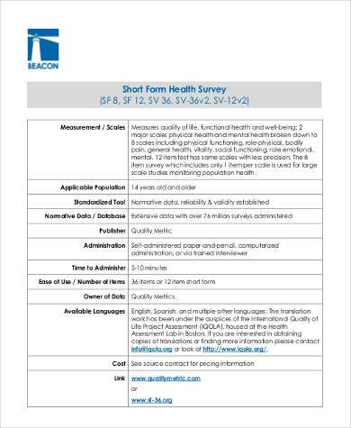 FREE 9+ Sample Health Survey Forms in MS Word | PDF | Excel