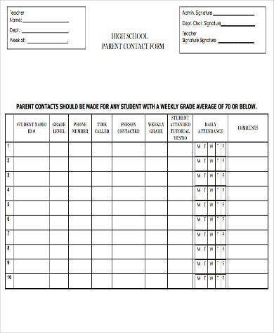 FREE 8+ Sample Parent Contact Forms in PDF | MS Word