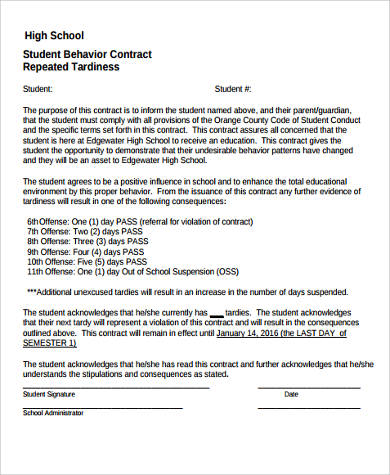 FREE 12+ Student Behavior Contract Form Samples, PDF, MS Word, Google Docs