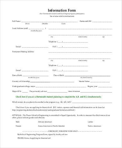 FREE 11+ Sample Information Forms in PDF | MS Word | Excel