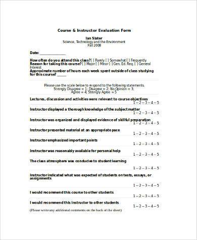 FREE 8+ Sample Instructor Evaluation Forms in PDF | MS Word
