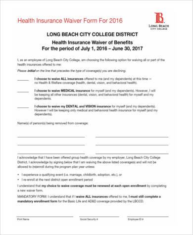 FREE 8+ Sample Insurance Waiver Forms in PDF | MS Word