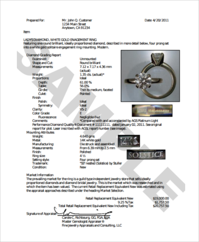 FREE 9+ Sample Jewelry Appraisal Forms in PDF | MS Word