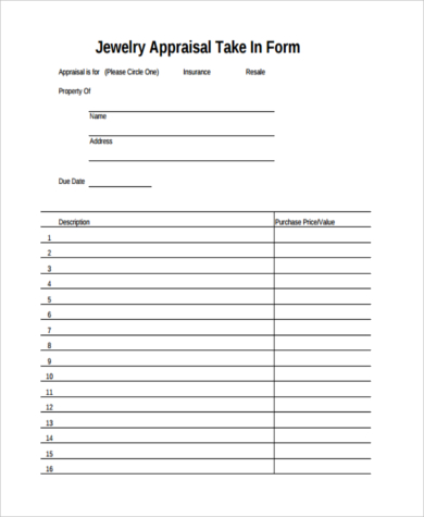 FREE 9+ Sample Jewelry Appraisal Forms in PDF | MS Word