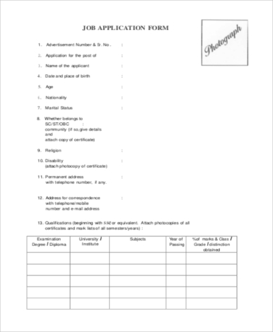 FREE 10 Sample Job Application Forms In MS Word PDF Excel Sample Job Application Form Word ...