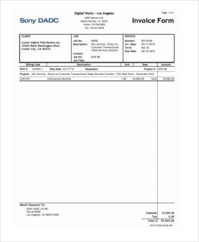 FREE 6+ Sample Job Invoice Forms in PDF | MS Word